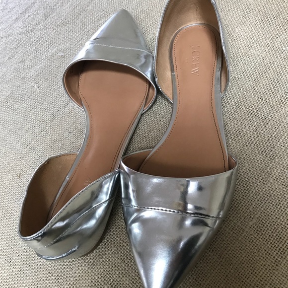 J. Crew | Shoes | Jcrew Metallic Silver Pointed Toe Flats | Poshmark